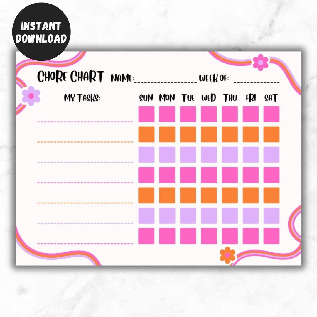 CUTE and COLORFUL Weekly Chores Chart! Printable | for Weekly ...