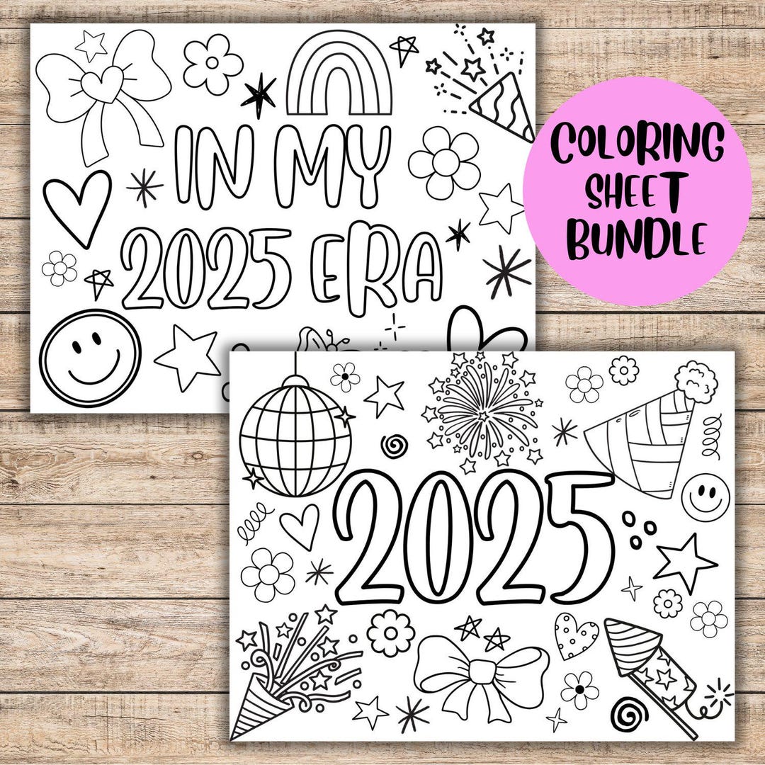 2025 Happy New Year Coloring Sheet, Whimsical Cute Coloring Page, in My ...