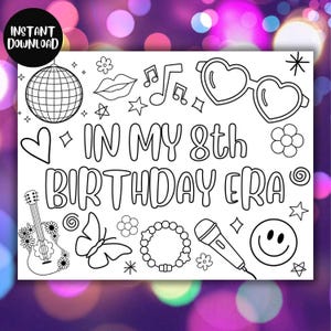 In My 8th Birthday Era Coloring Sheet Printable, Taylor Inspired ...