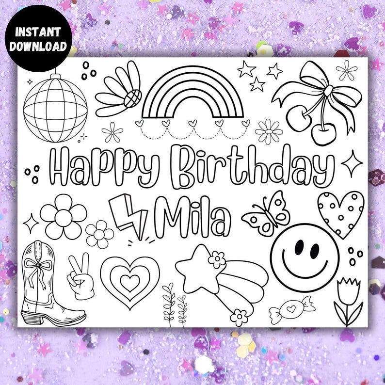 EDITABLE Happy Birthday Name Coloring Sheet, Whimsical Fun Cute ...