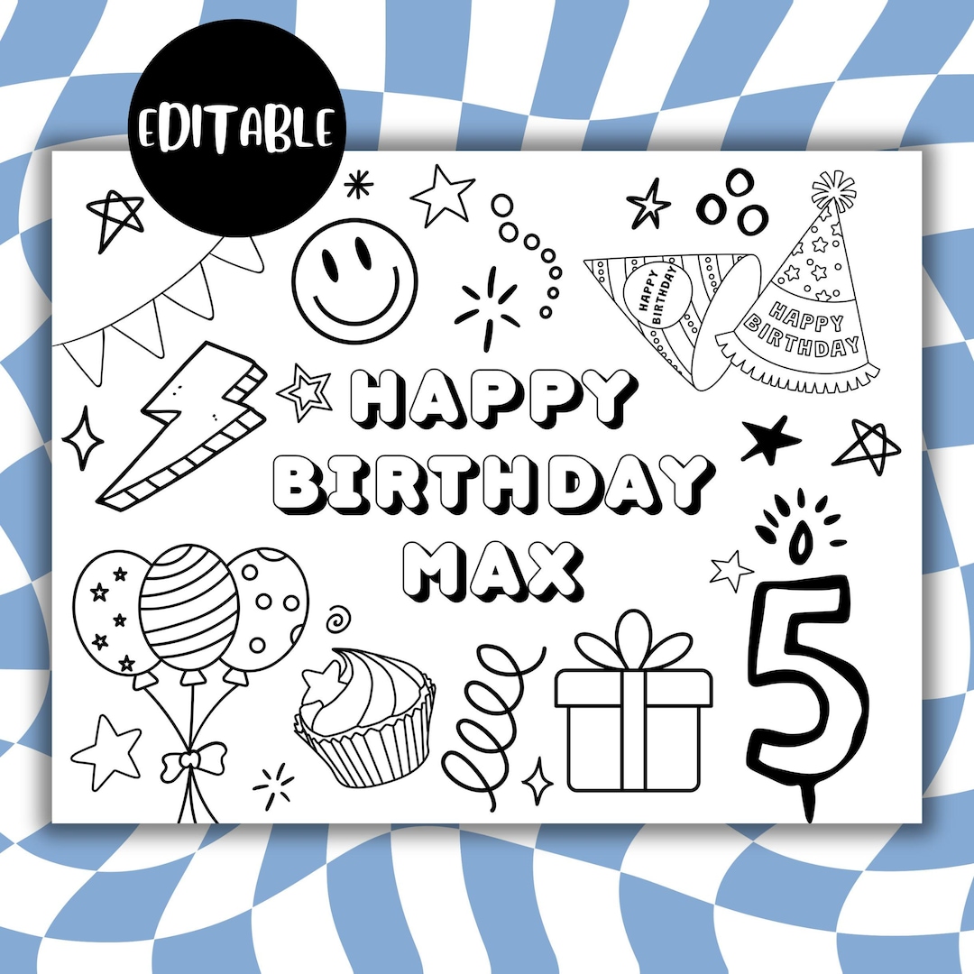 EDITABLE Coloring Sheet for 5th Birthday, Add Your Own Name, Whimsical ...