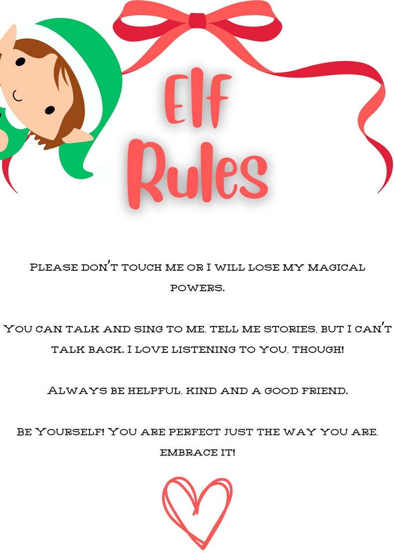 Elf Rules Printable Instant Download for Kids, Santa's Elf Rules, 5x7 ...