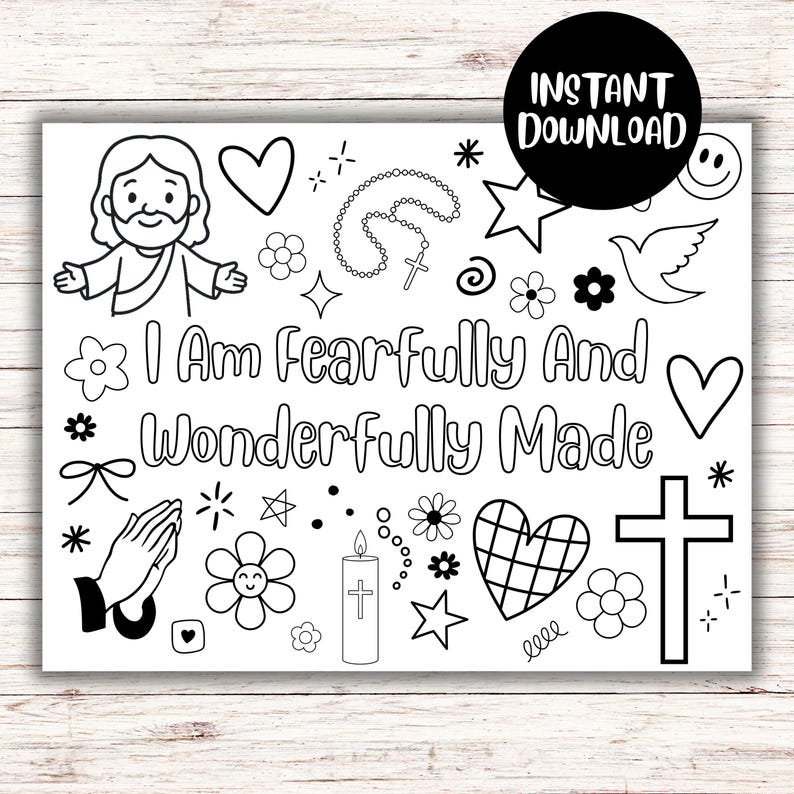 I Am Fearfully & Wonderfully Made Bible Verse Coloring Sheet for Kids ...