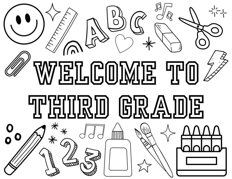 Back to School Coloring Page for Third Grade, Printable Instant Digital ...