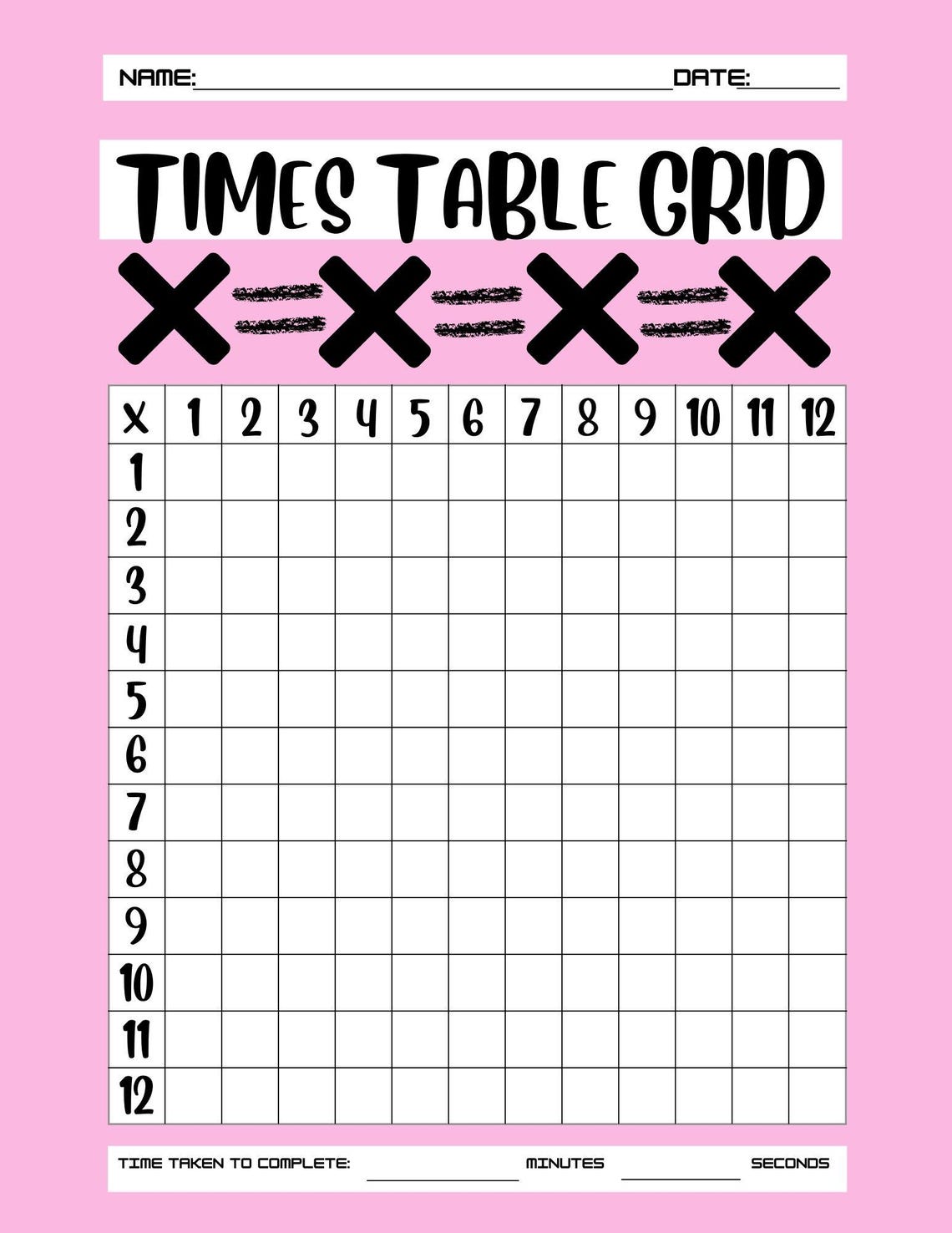 Printable Multiplication Worksheet for Times Tables 1 to 12 ...