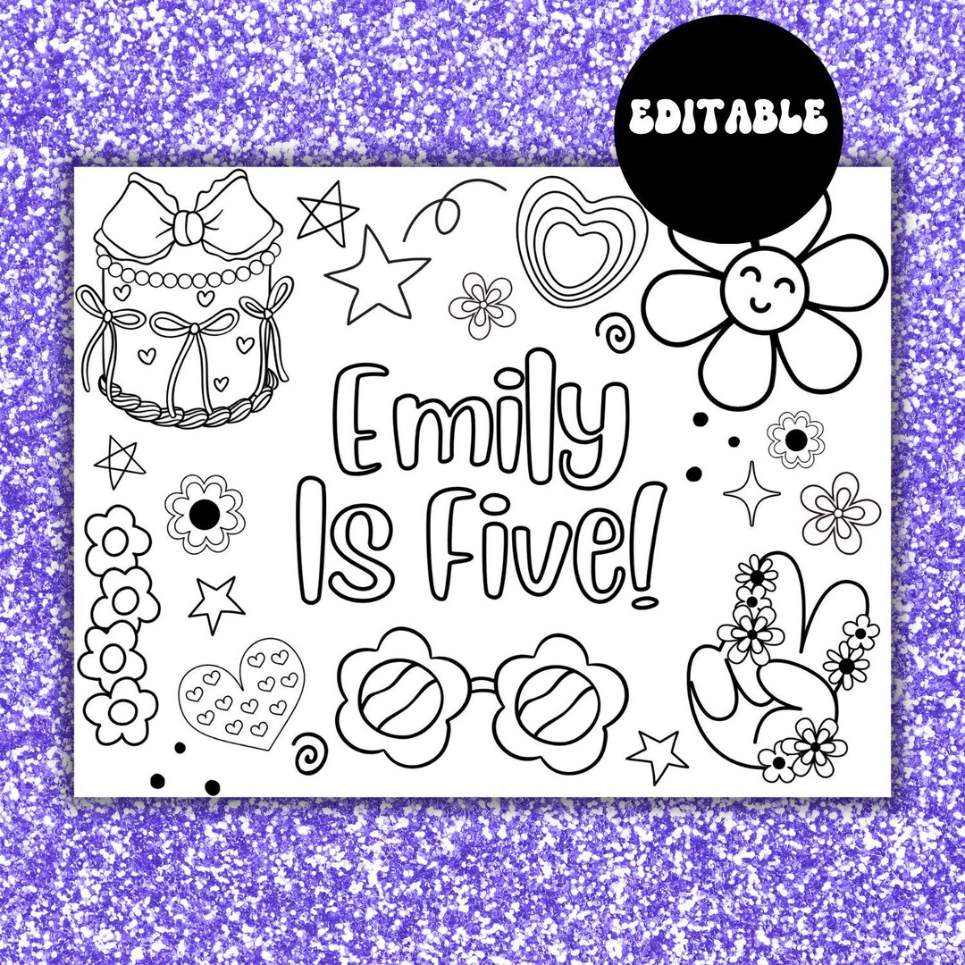 EDITABLE Birthday Coloring Sheet, Add Your Own Name & Age, Whimsical ...