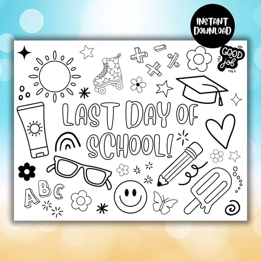 Last Day of School Coloring Sheet, Super Cute Preppy Coloring Page ...