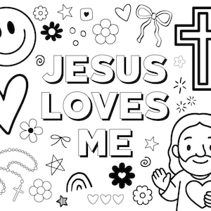 Jesus Loves Me Coloring Sheet, Whimsical Fun Cute Coloring Page, Bible ...