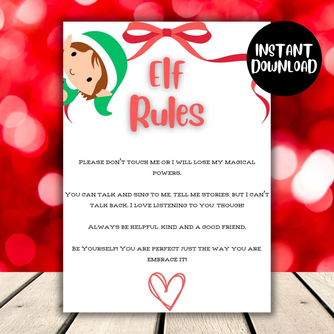 Elf Rules Printable Instant Download for Kids, Santa's Elf Rules, 5x7 ...