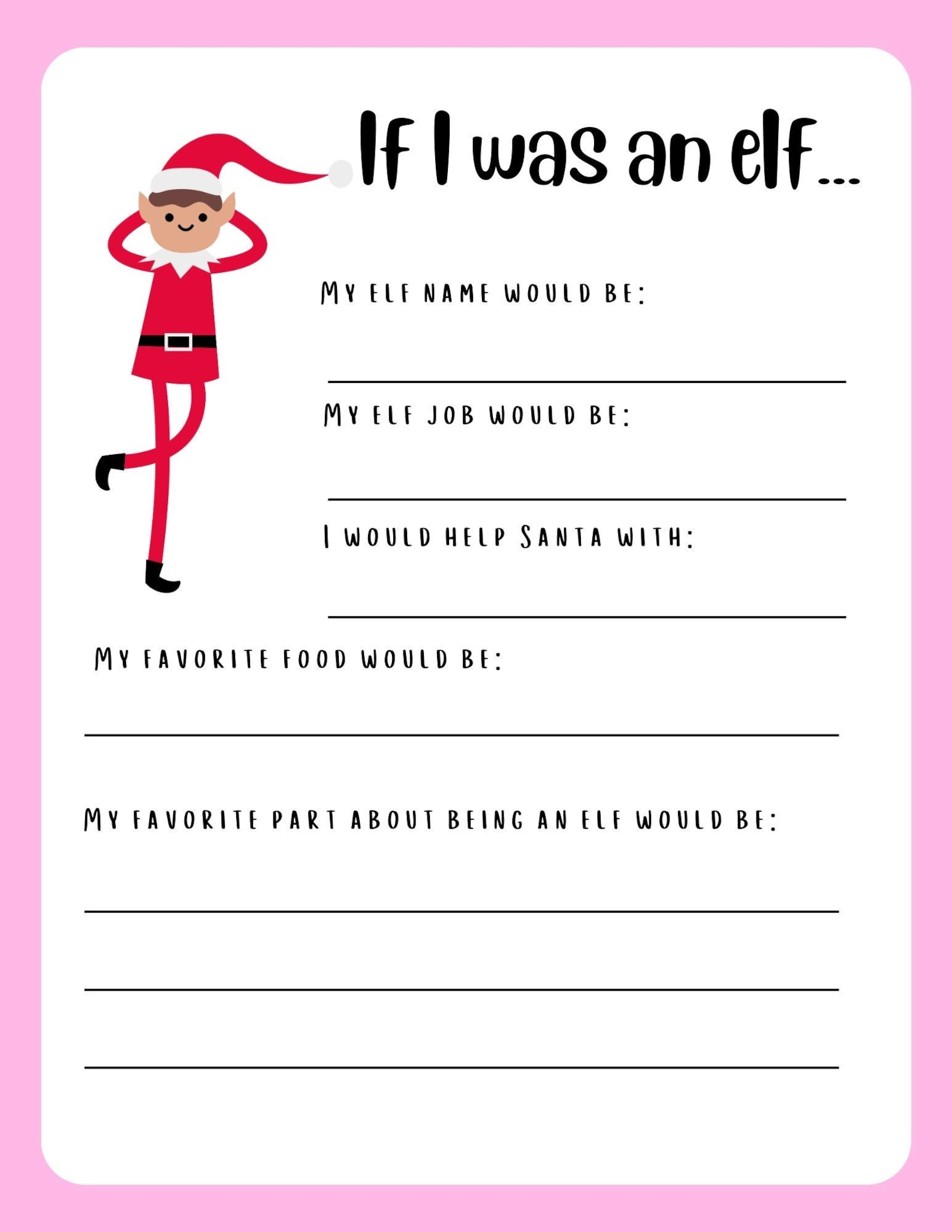If I Was an Elf Kids Writing Activity, Creative Writing, Kindergarten ...