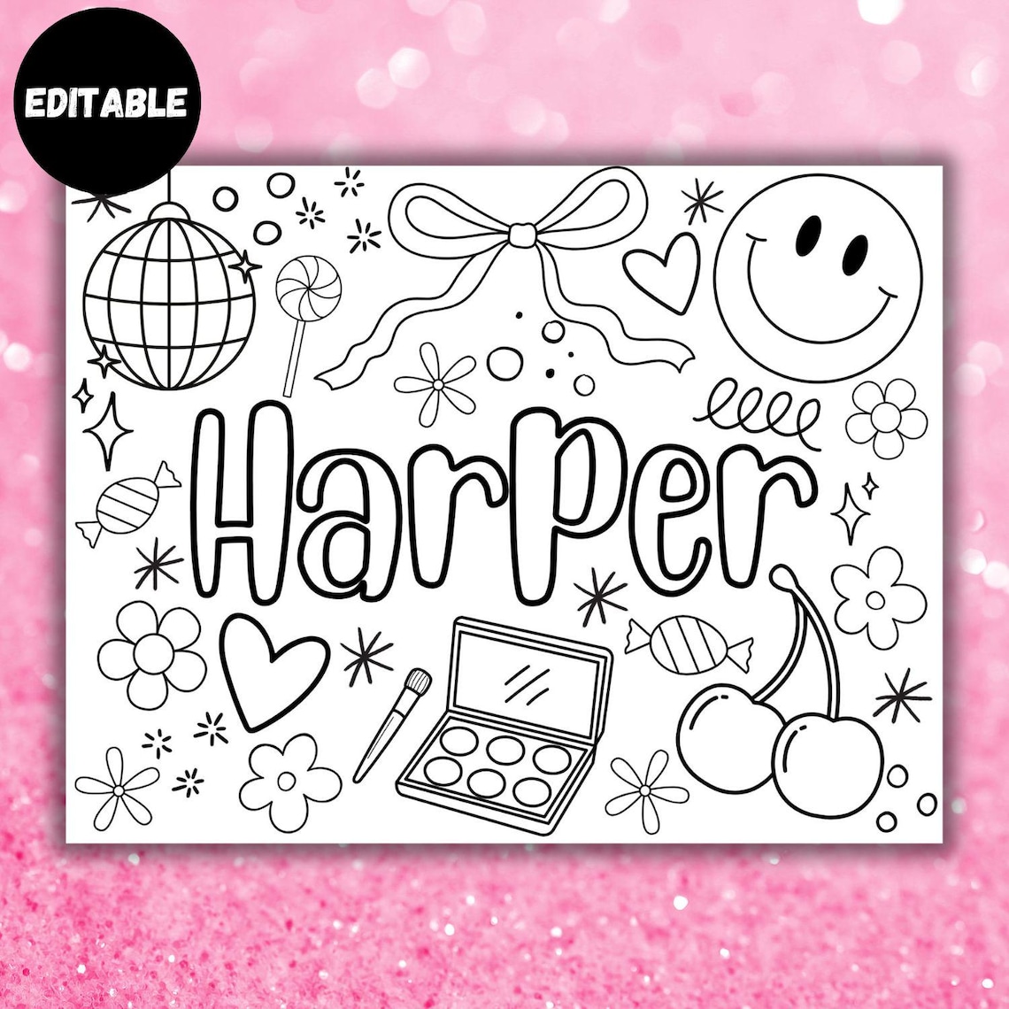 EDITABLE Coloring Sheet, Whimsical Fun Cute Coloring Sheet, Add Your ...