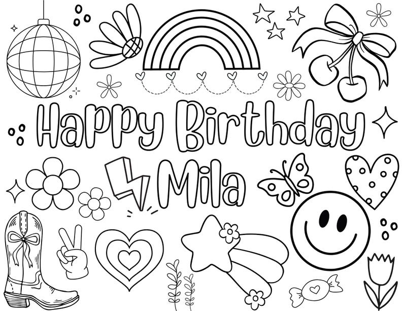 EDITABLE Happy Birthday Name Coloring Sheet, Whimsical Fun Cute ...