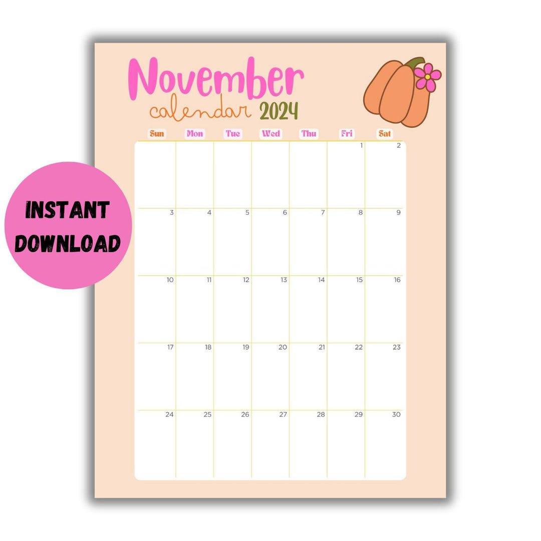Whimsical Pastel November Calendar, Autumn Fall Calendar, Pumpkin ...