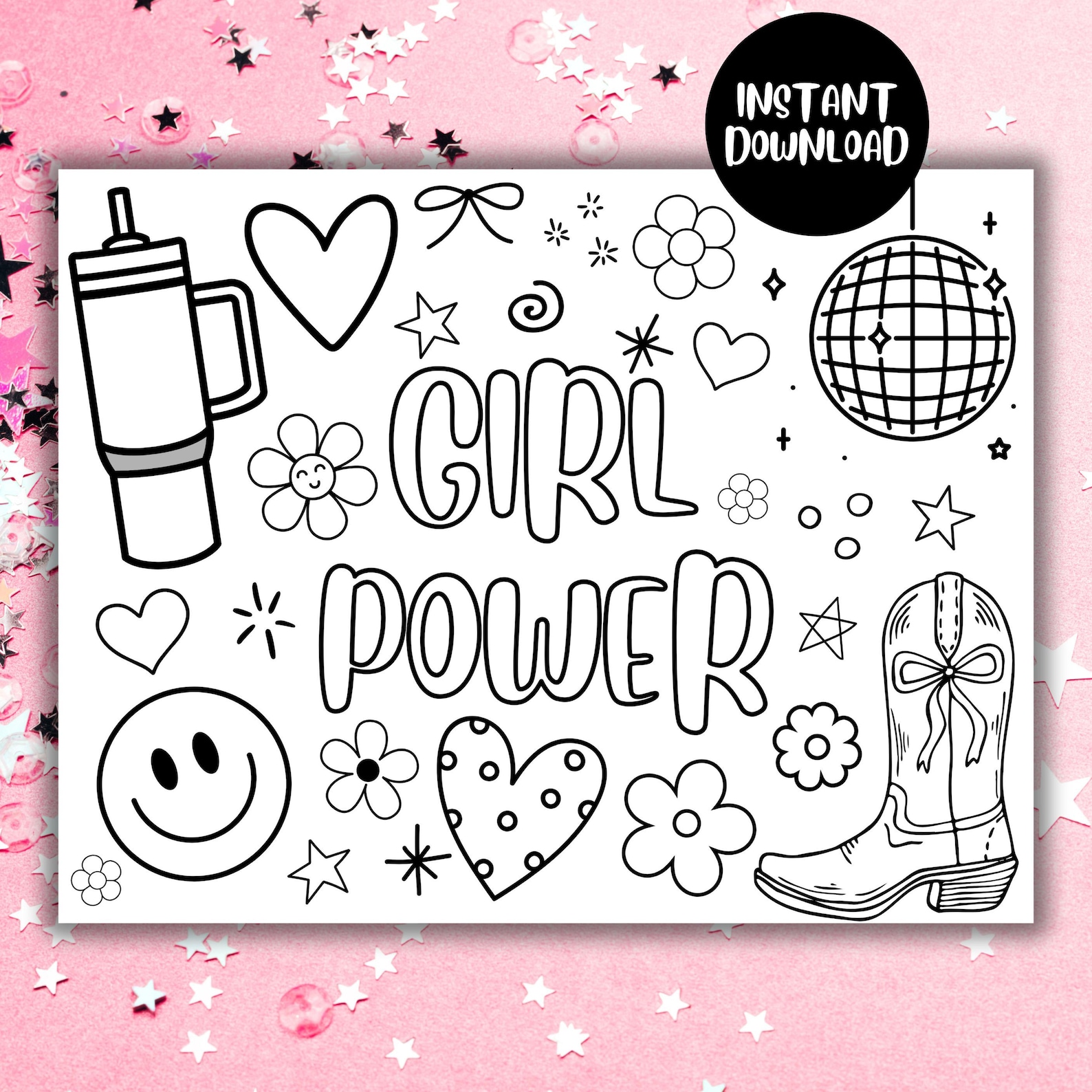 Girl Power, Super Cute Preppy Coloring Sheet, Coloring Page for Fun ...