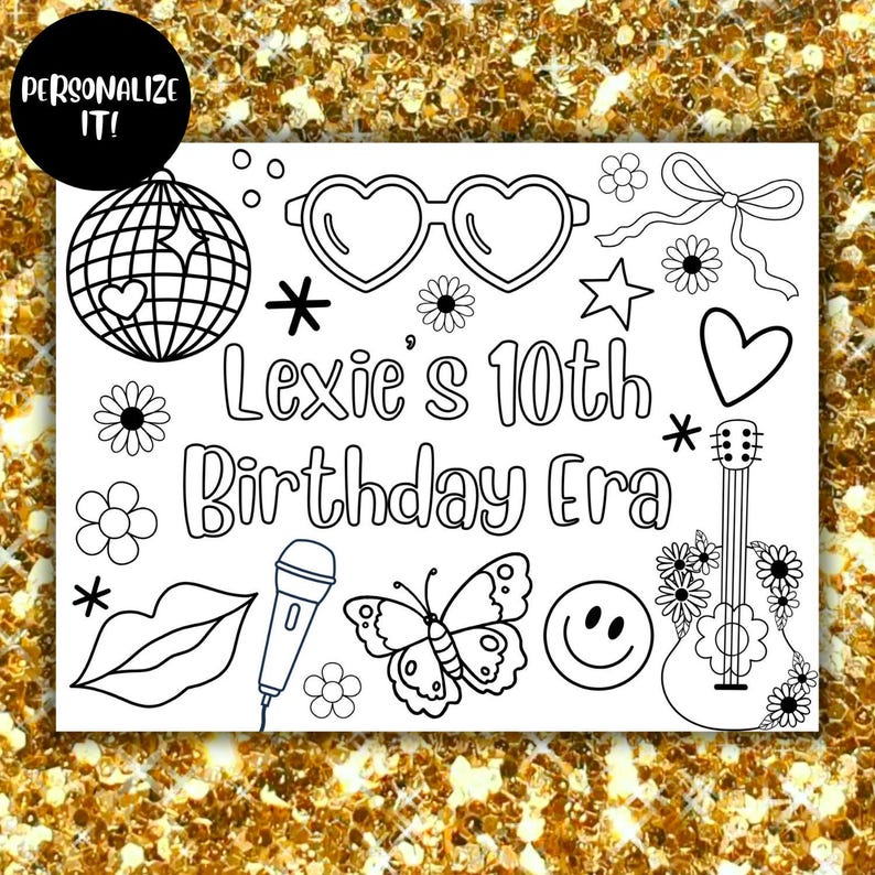 EDITABLE Swiftie Birthday Coloring Page | Custom Taylor Inspired ...