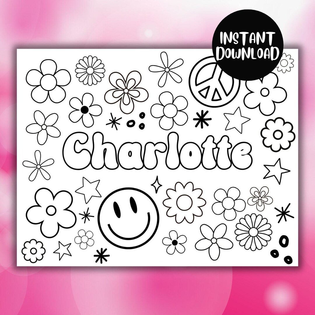 Flower Power EDITABLE Coloring Sheet, Add Your Own Name, Groovy Daisy ...