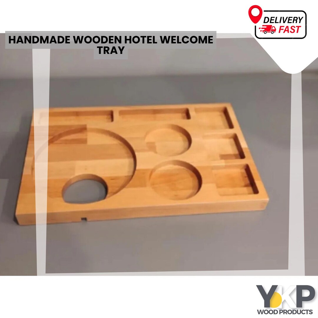 Andmade Wooden Hotel Welcome Tray – Stylish Kettle and Beverage Serving ...