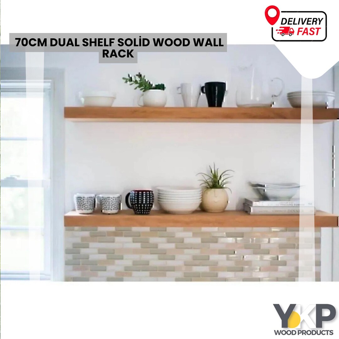 70cm Dual Shelf Solid Wood Wall Rack - Etsy
