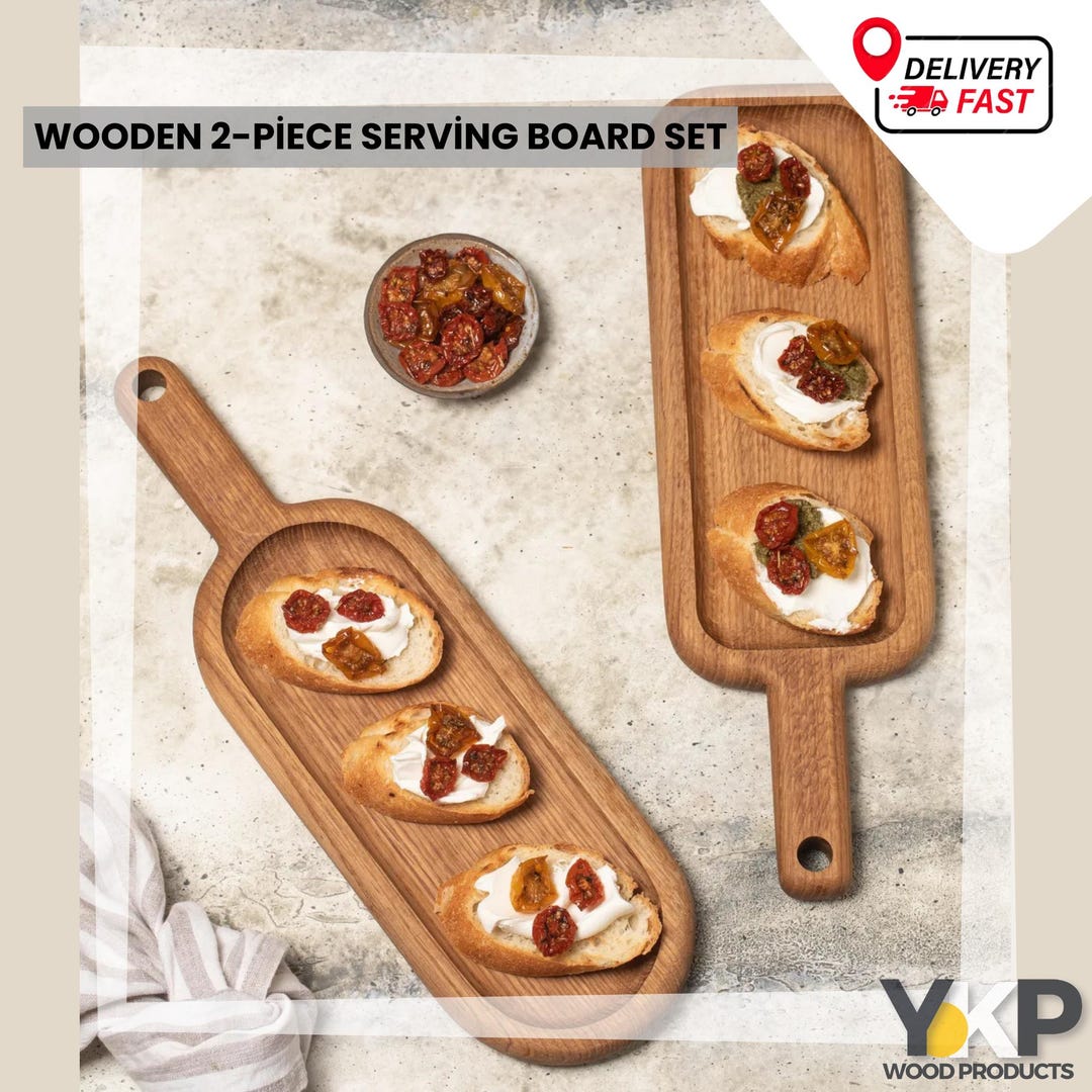Wooden 2-piece Serving Board Set - Steak Presentation Board - Wooden ...