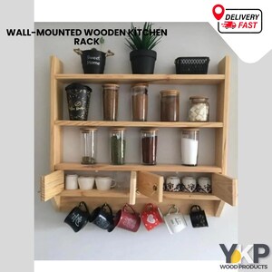 Wall-mounted Wooden Kitchen Rack – 4 Door Spice & Storage Organizer ...