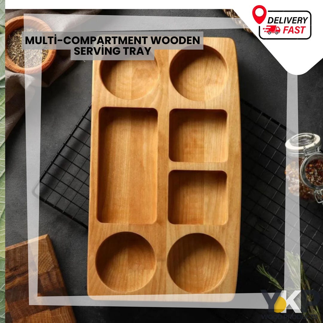 Multi-compartment Wooden Serving Tray, Snack Platter for Stylish ...