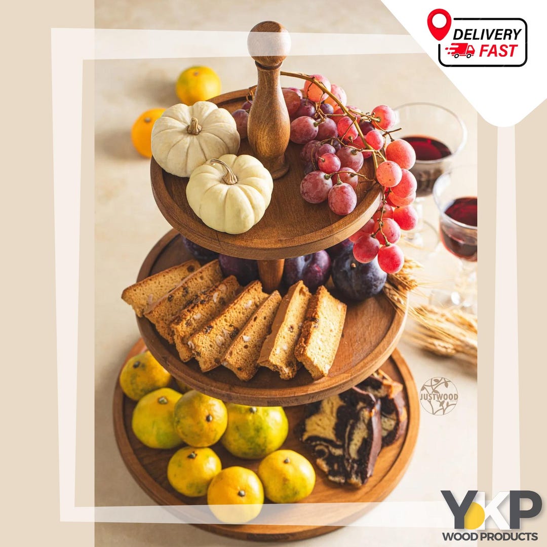 Justwood 3-tier Wooden Cake and Pastry Stand | Multi-purpose Dessert ...