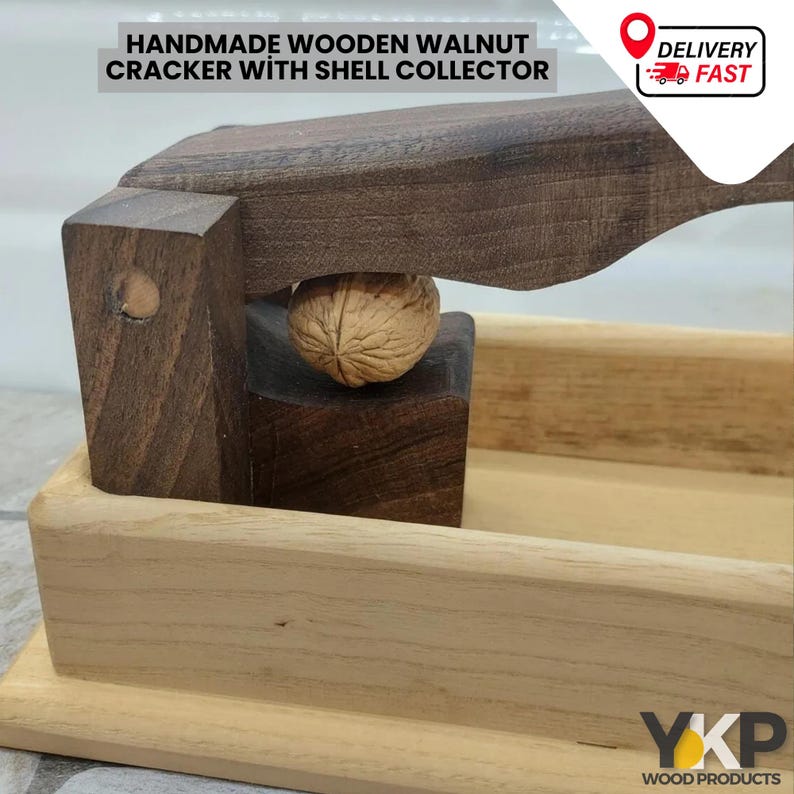 Handmade Wooden Walnut Cracker With Shell Collector – Natural Raw Wood ...