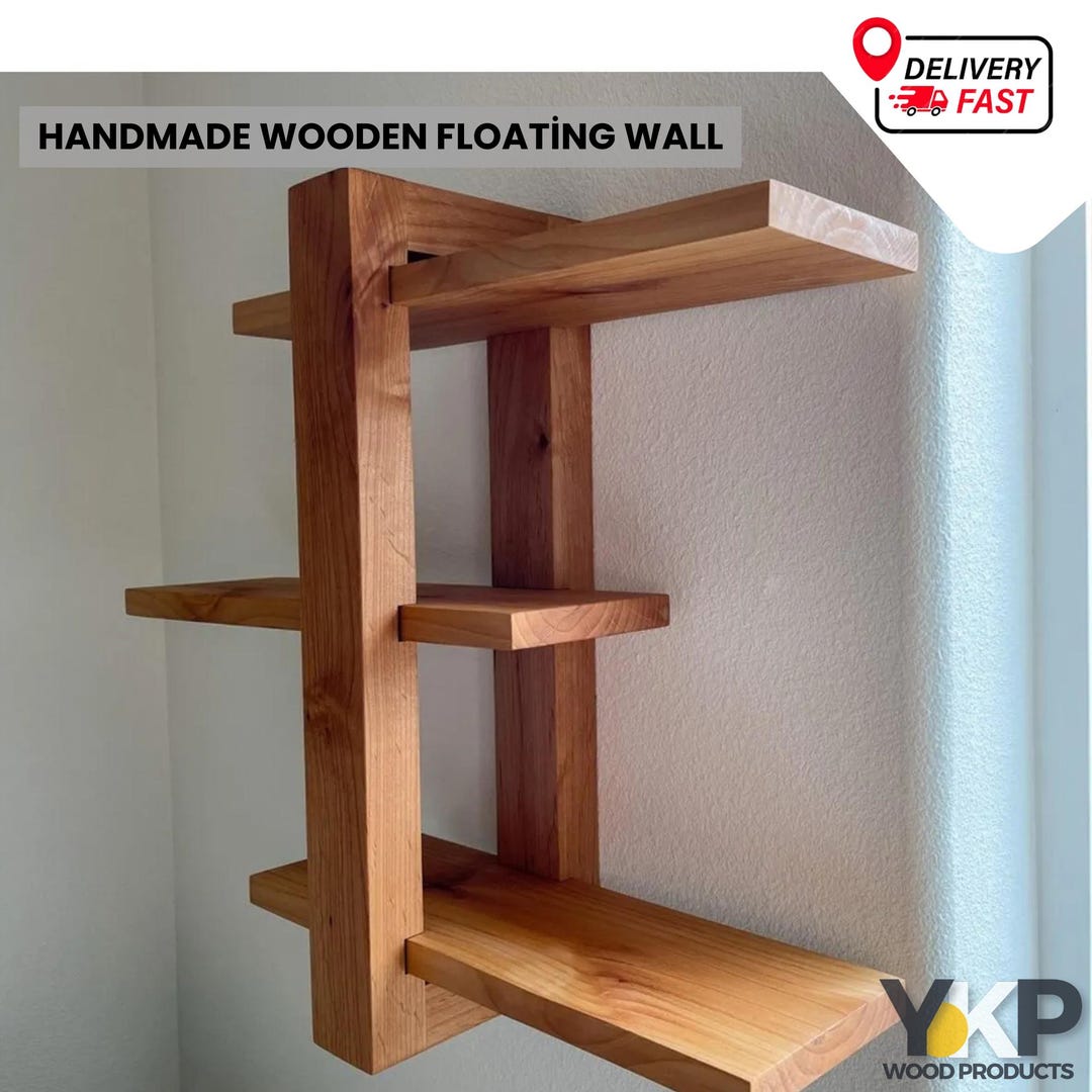 Handmade Wooden Floating Wall Shelf – Adjustable & Movable Wall Rack ...