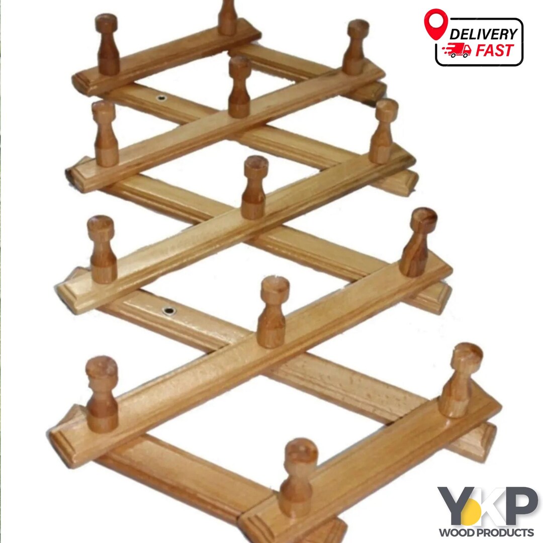 Expandable Wooden Accordion Wall Rack – 13 Pegs | Space-saving Door ...