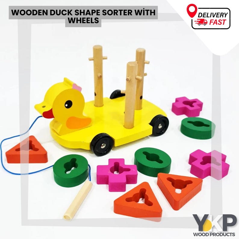 Wooden Duck Shape Sorter With Wheels Natural Montessori Toy for ...