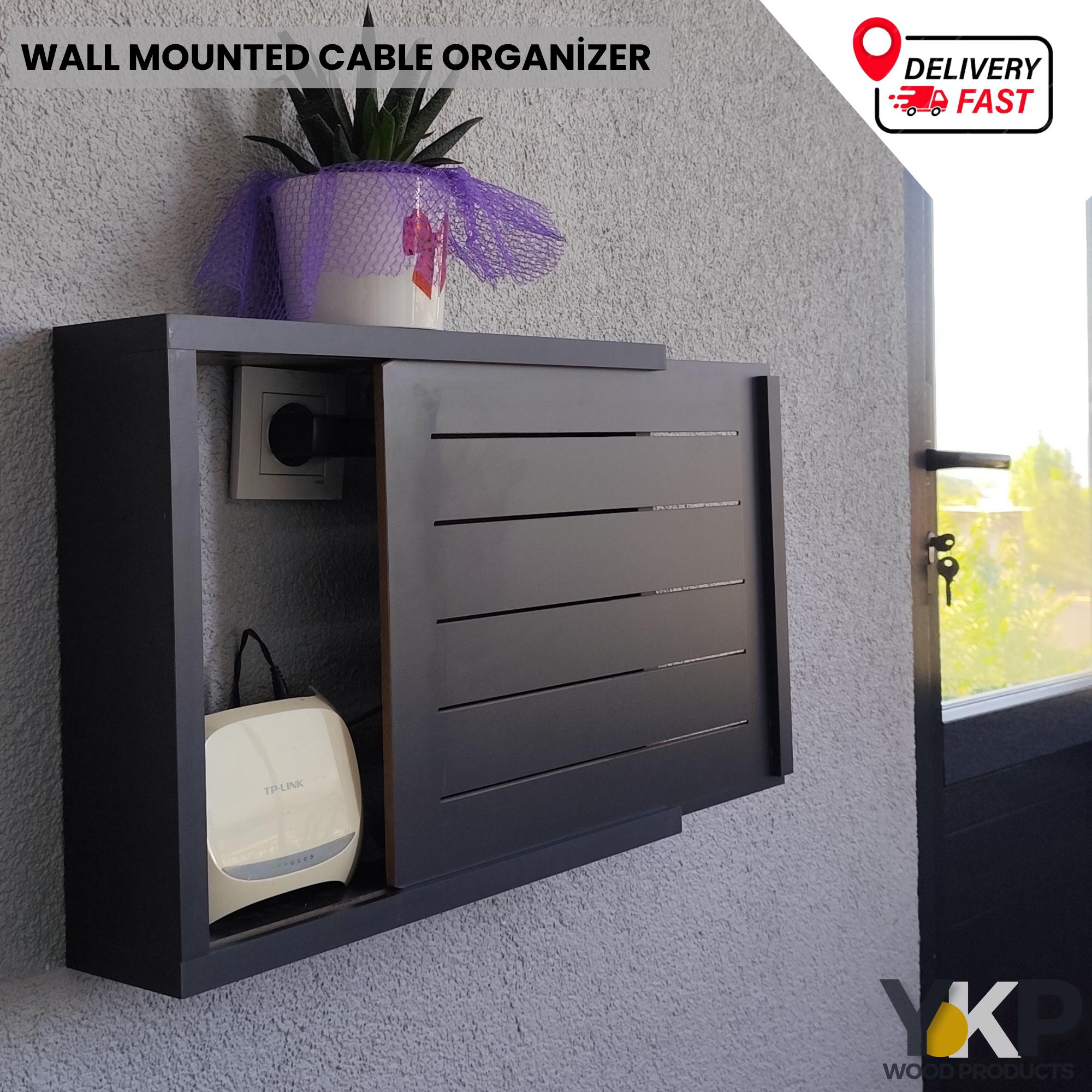 Wall Mounted Router Storage Box: Modern MDF Cable Organizer, Black 17 ...