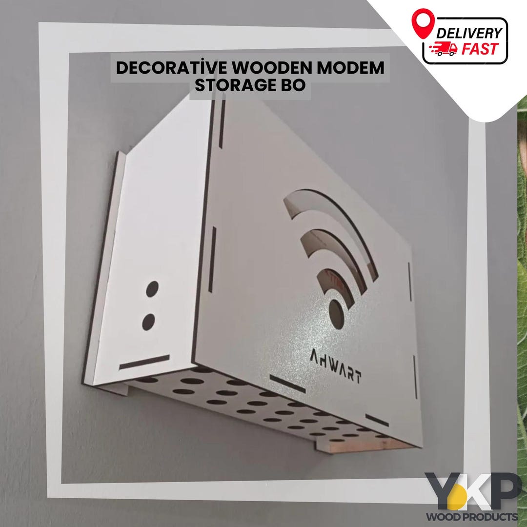 Decorative Wooden Modem Storage Box, Stylish MDF Modem Shelf With Cable ...