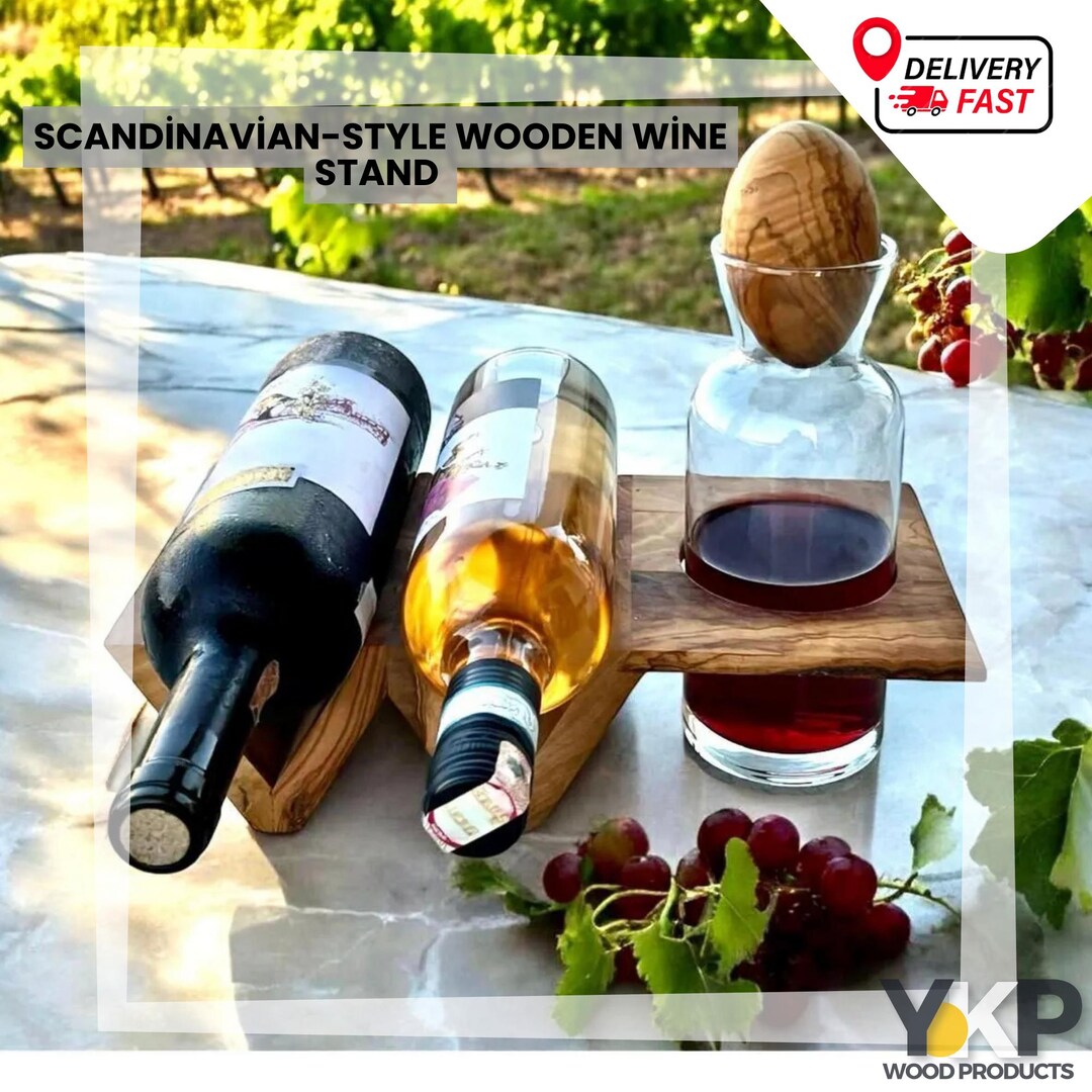 Scandinavian-style Wooden Wine Stand & Glass Carafe Set | Elegant Home ...