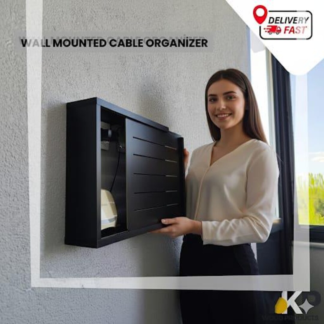 Wall Mounted Router Storage Box: Modern MDF Cable Organizer, Black 17 ...