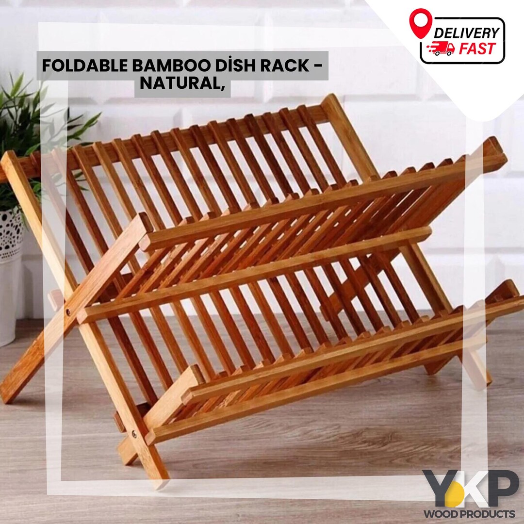 Foldable Bamboo Dish Rack - Natural, Eco-friendly Wooden Plate Stand ...