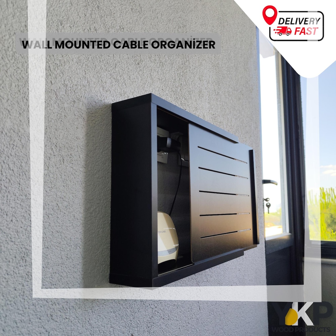 Wall Mounted Router Storage Box: Modern MDF Cable Organizer, Black ...