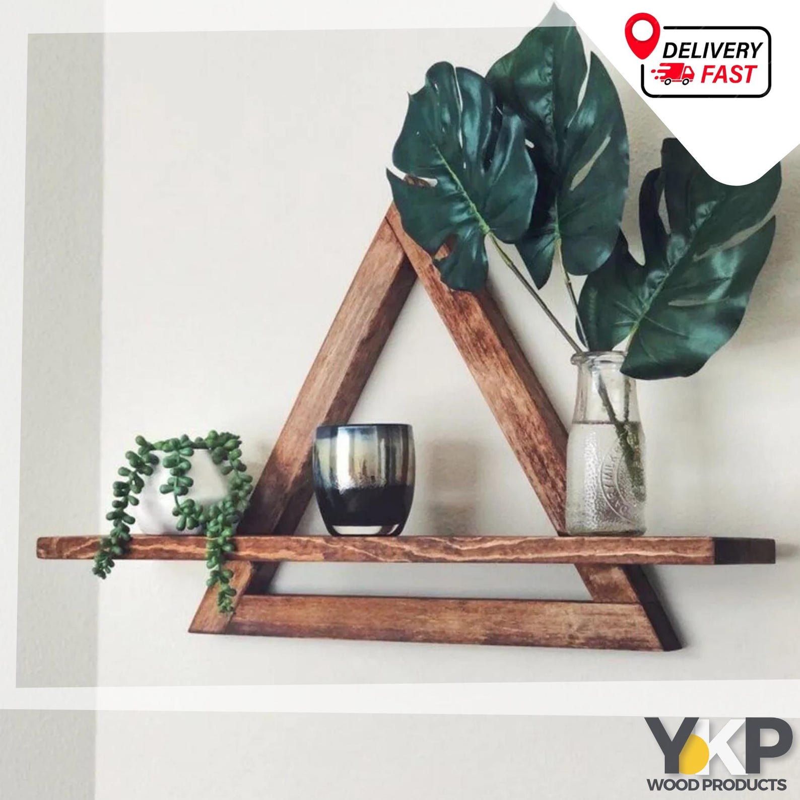 Handmade Wooden Triangle Shelf - Modern & Decorative Wall Mounted Solid ...