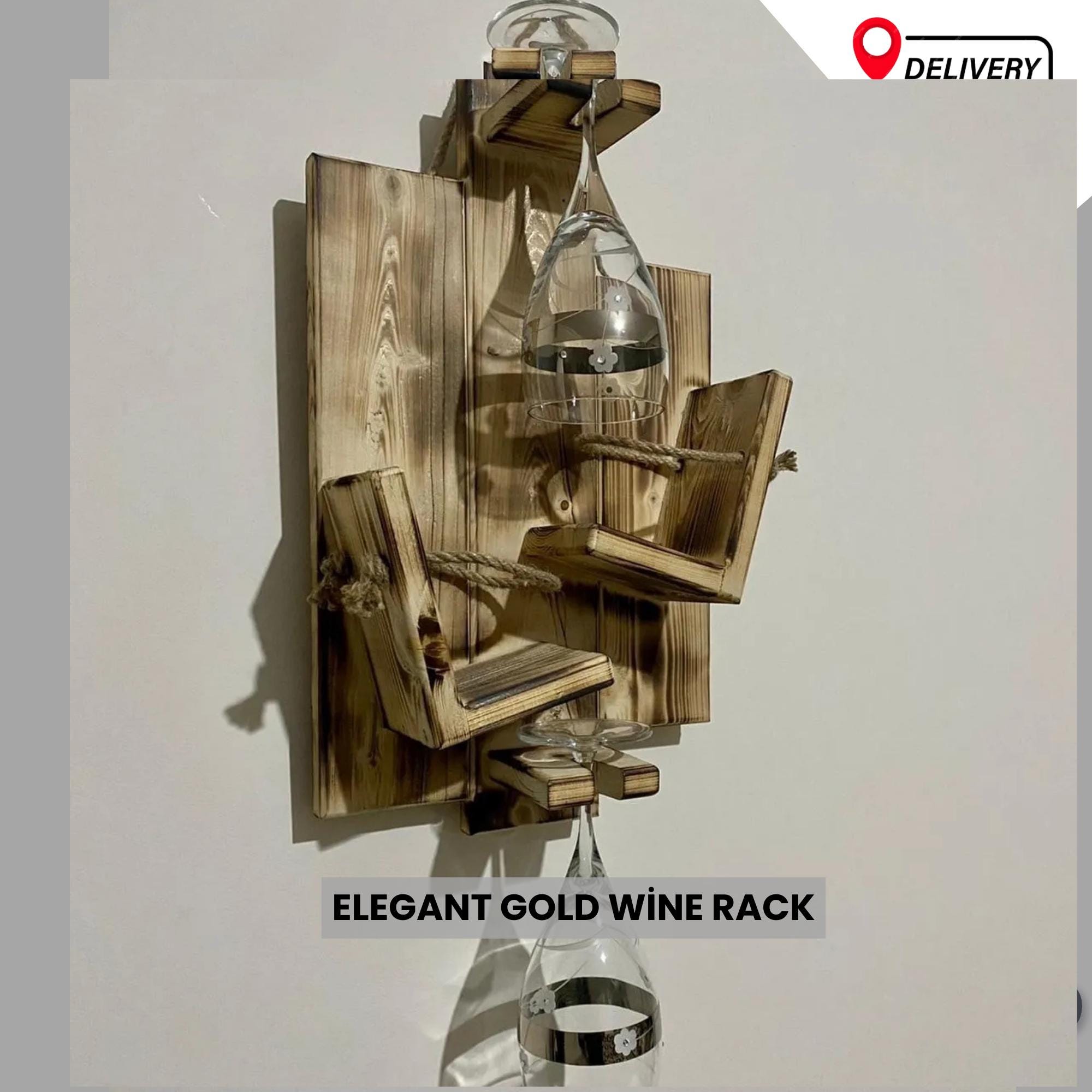 Elegant Gold Wine Rack – Handmade Wooden Wine Holder With Rustic Fir ...