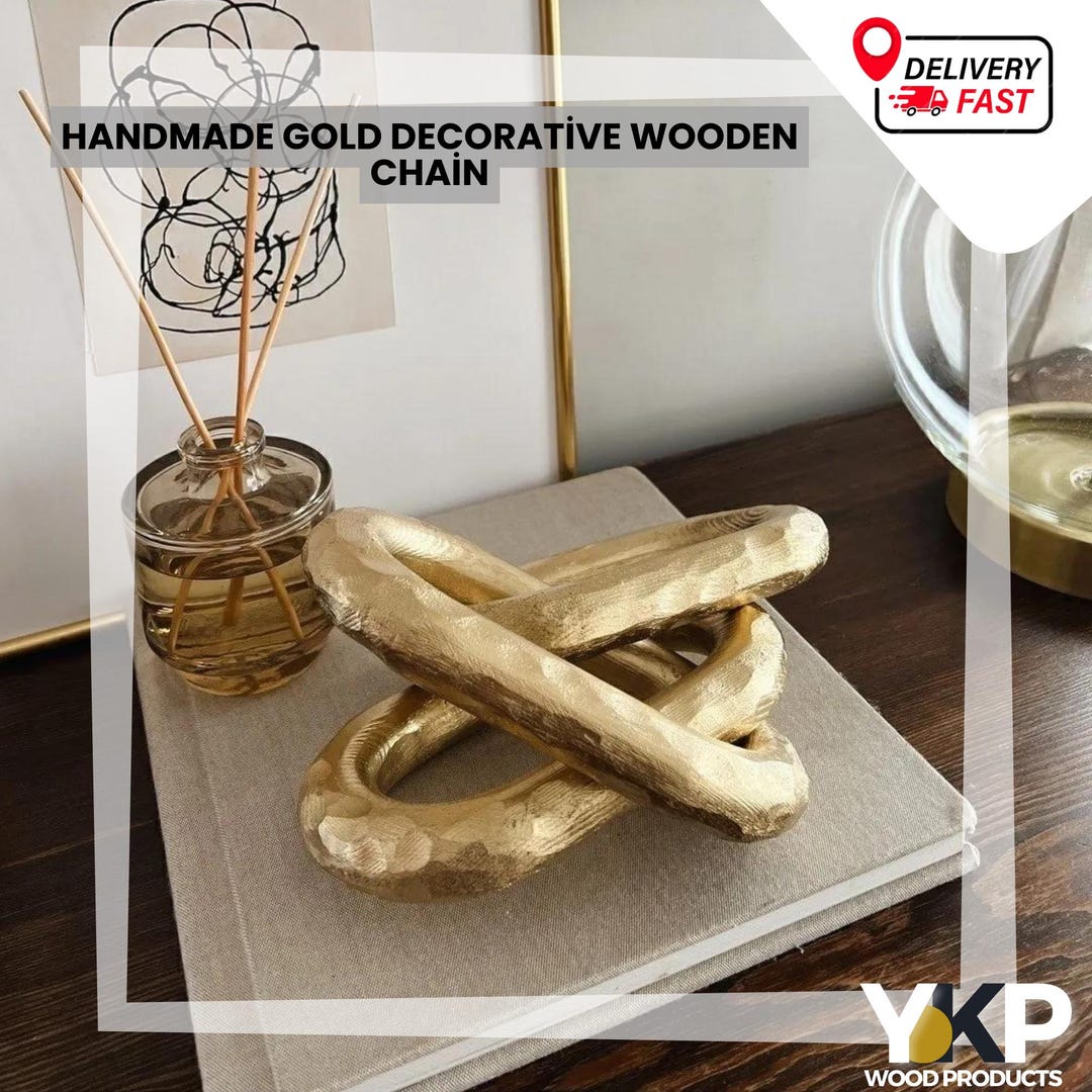 Handmade Gold Decorative Wooden Chain, Rustic Farmhouse Chain, Modern ...