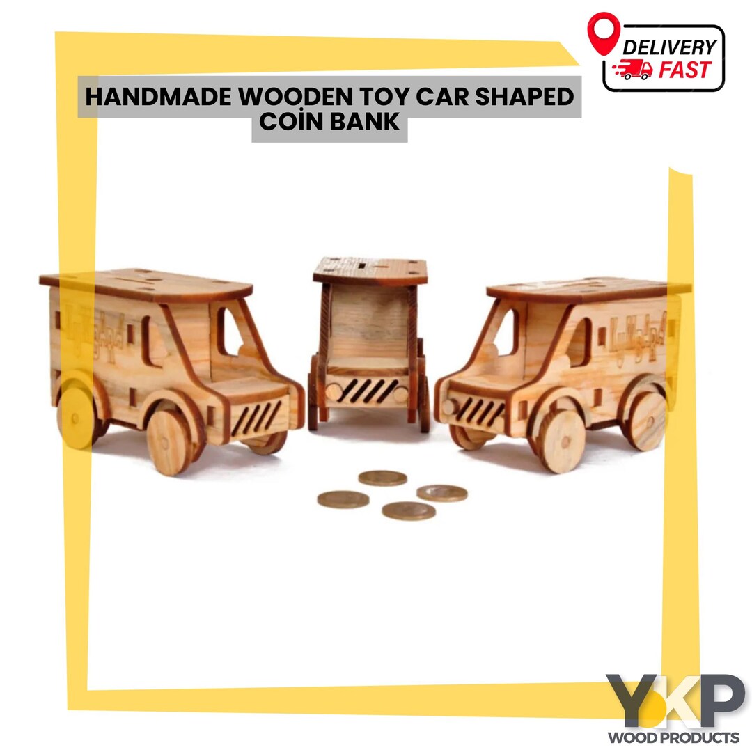Handmade Wooden Toy Car Shaped Coin Bank – 100% Solid Wood, Natural ...