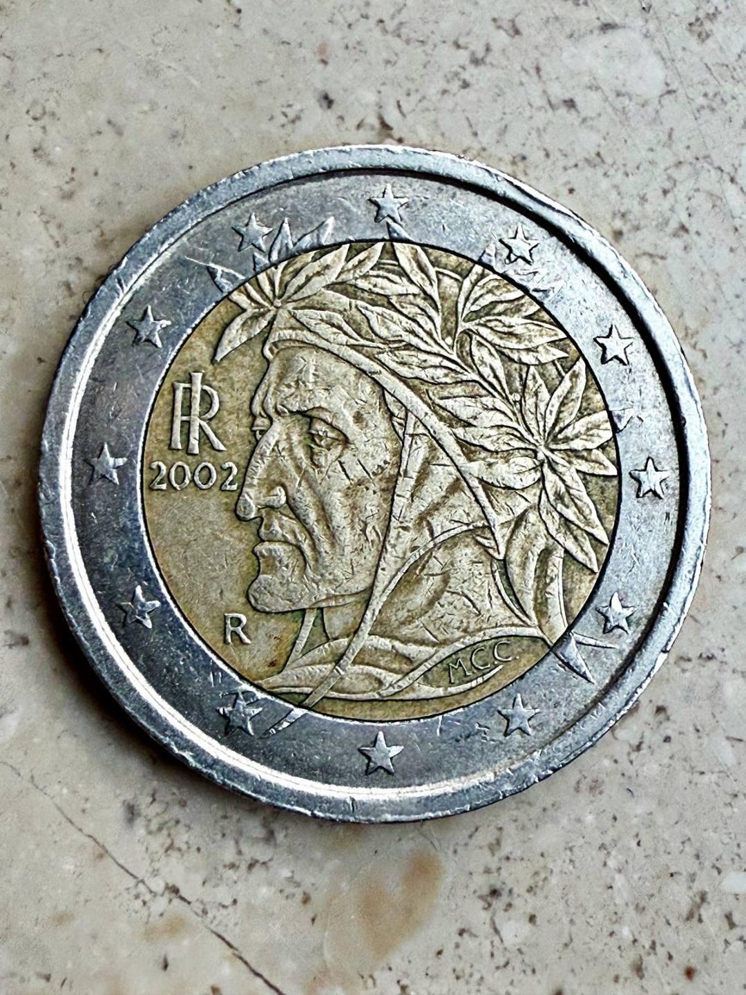 2 Euro Coin - Italy Dante Alighieri 2002, Rare Coin, 2002 Italy ...