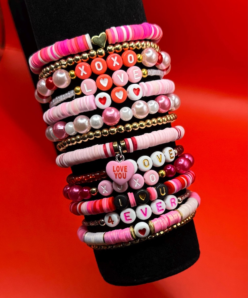 Valentines Day Bracelet Stack Mixed Set of 5 Beaded Bracelets - Etsy
