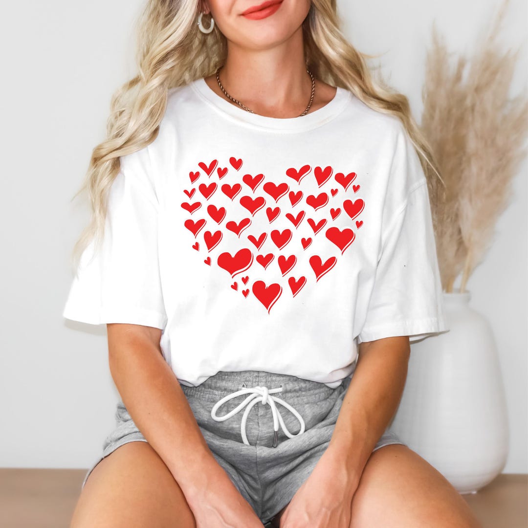 Comfort Colors® Red Hearts Shirt, Valentine’s Day Heart Tee, Cute Heart ...