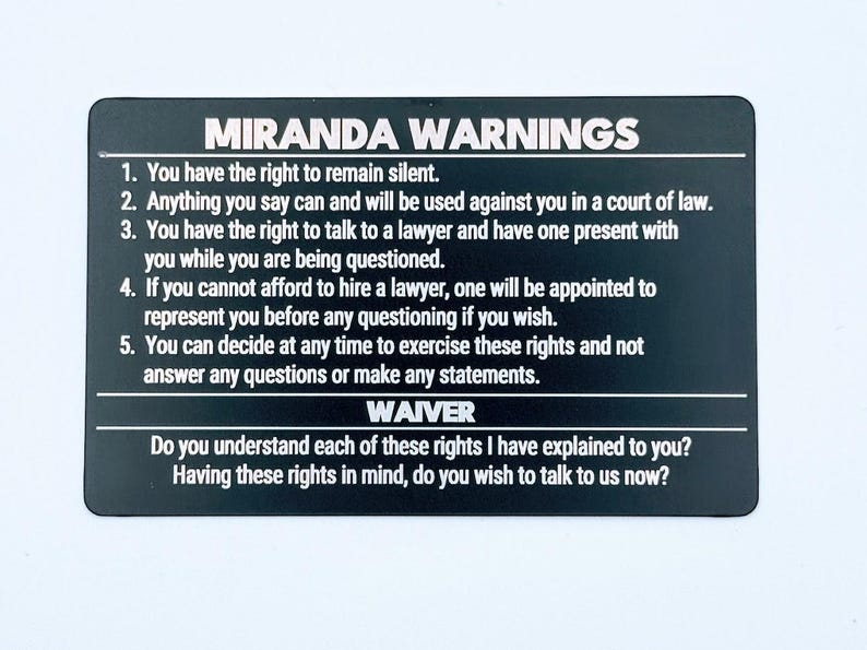 Laser Engraved Metal Miranda Warning Card | English & Spanish Double ...
