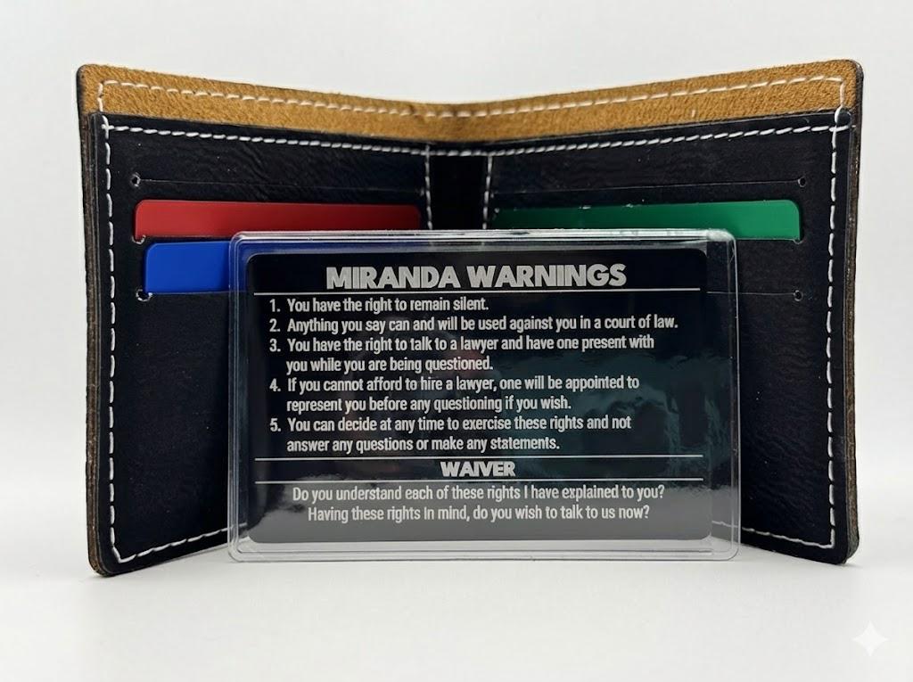Laser Engraved Metal Miranda Warning Card | English & Spanish Double ...