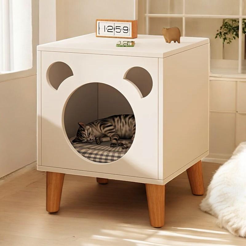 Modern Side Table With Small Cat Cave, Wooden Cat Furniture, Semi ...