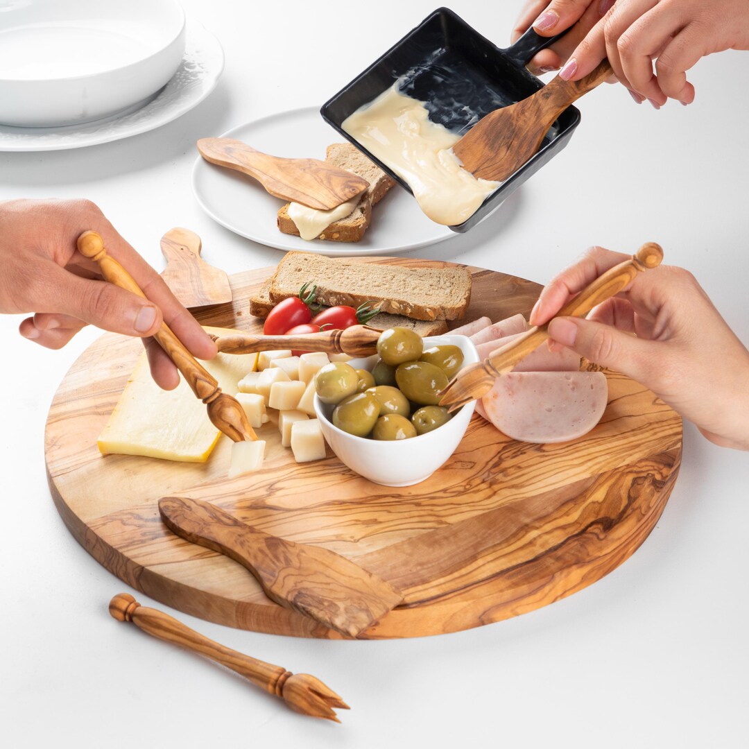 Olive Wood Charcuterie Board Set With Pickle Forks and Raclette ...