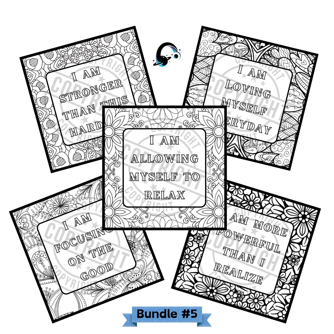 Bundle #5 Affirmations Coloring Pages: Zentangle Designs, 5-page Bundle ...