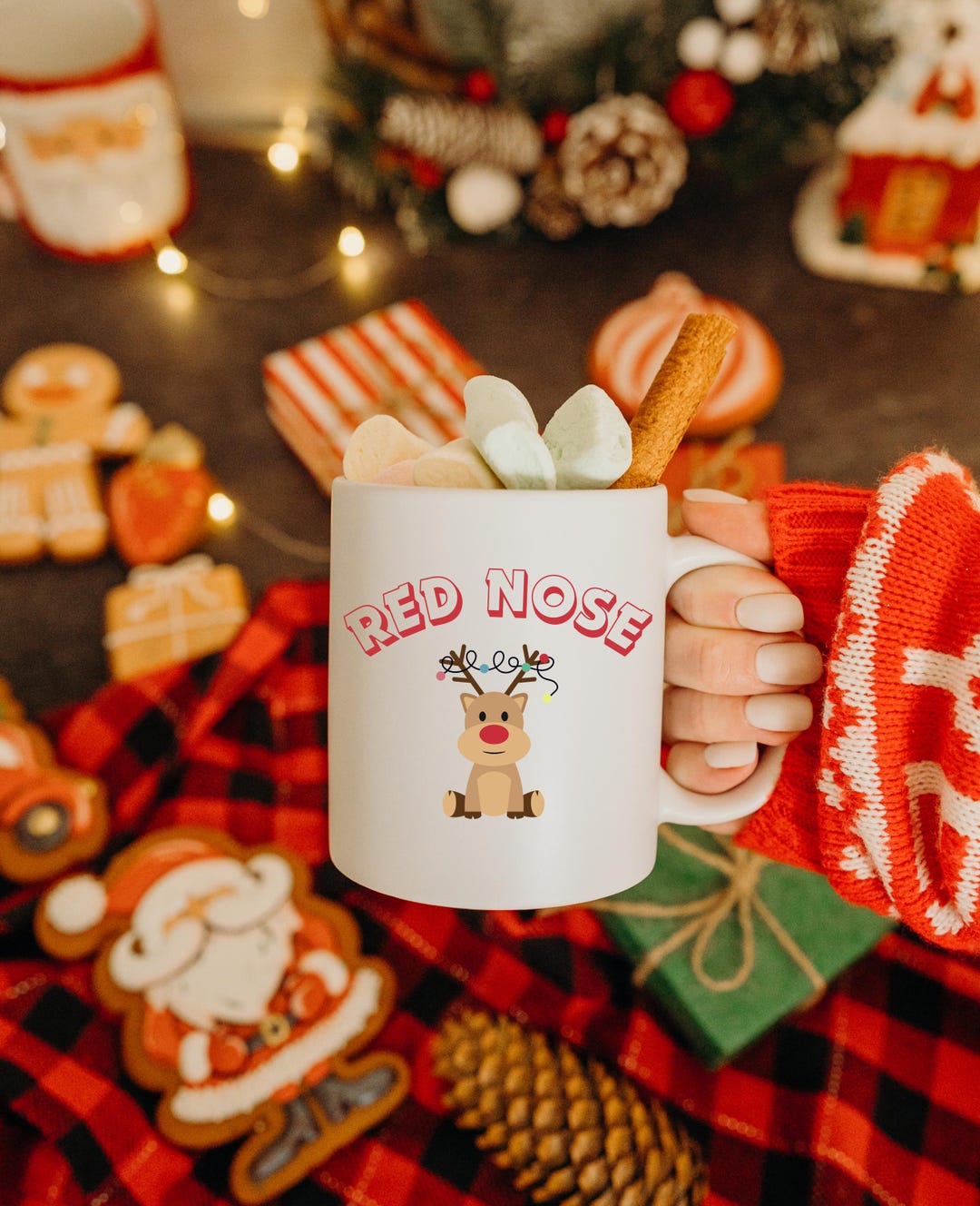 Red Nose Mug, Holiday Season, Christmas Mug, Festive Mug, Reindeer ...