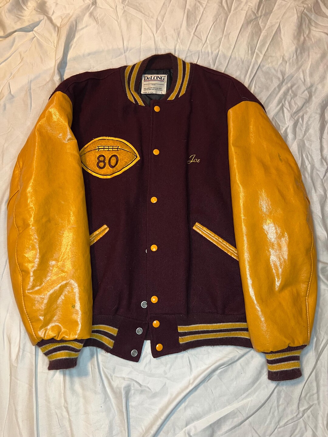 Vintage Delong Letterman Jacket Mens Large (L), Wool Leather Burgundy ...